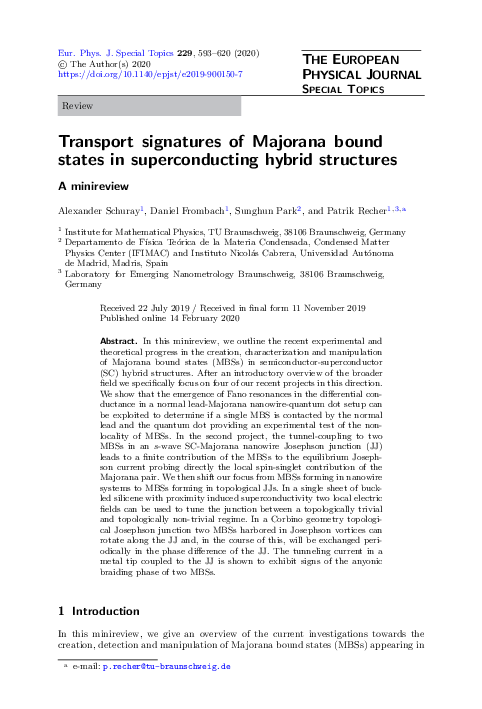 (PDF) Transport signatures of Majorana bound states in superconducting ...