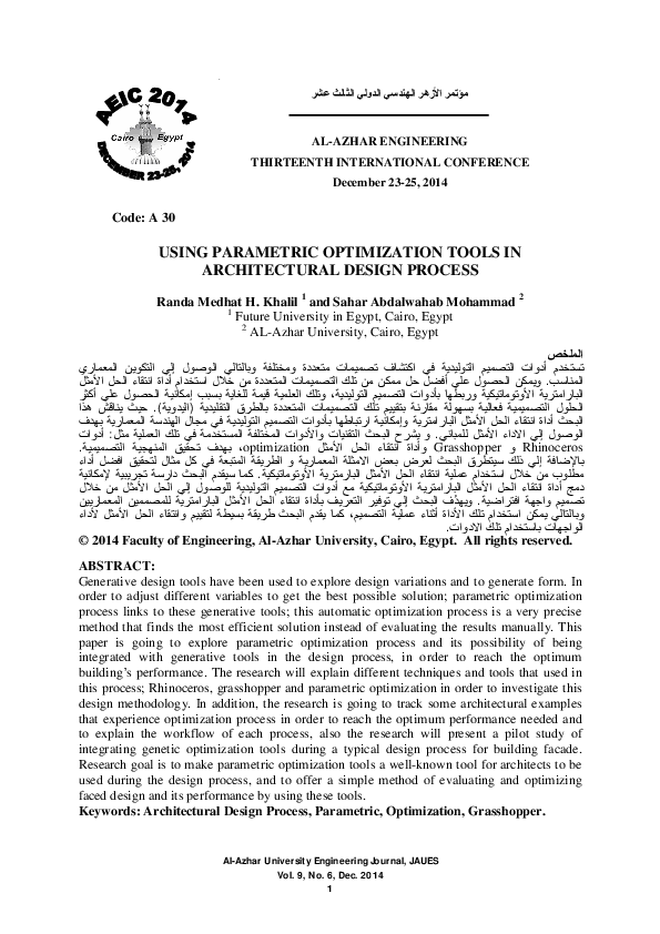 (PDF) Using Parametric Optimization Tools in Architectural Design Process