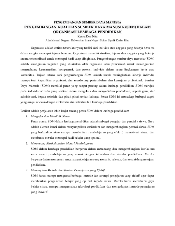 (PDF) PENGEMBANGAN KUALITAS SUMBER DAYA MANUSIA (SDM) DALAM ORGANISASI ...