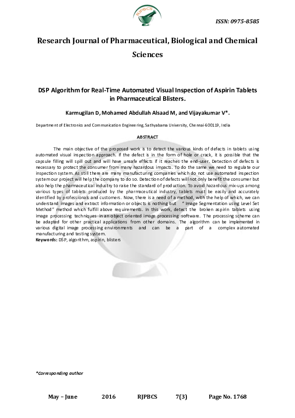 (PDF) DSP Algorithm for Real-Time Automated Visual Inspection of ...