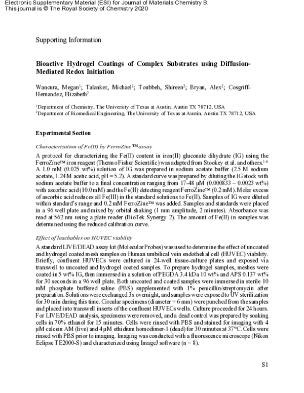 (PDF) Bioactive hydrogel coatings of complex substrates using diffusion ...
