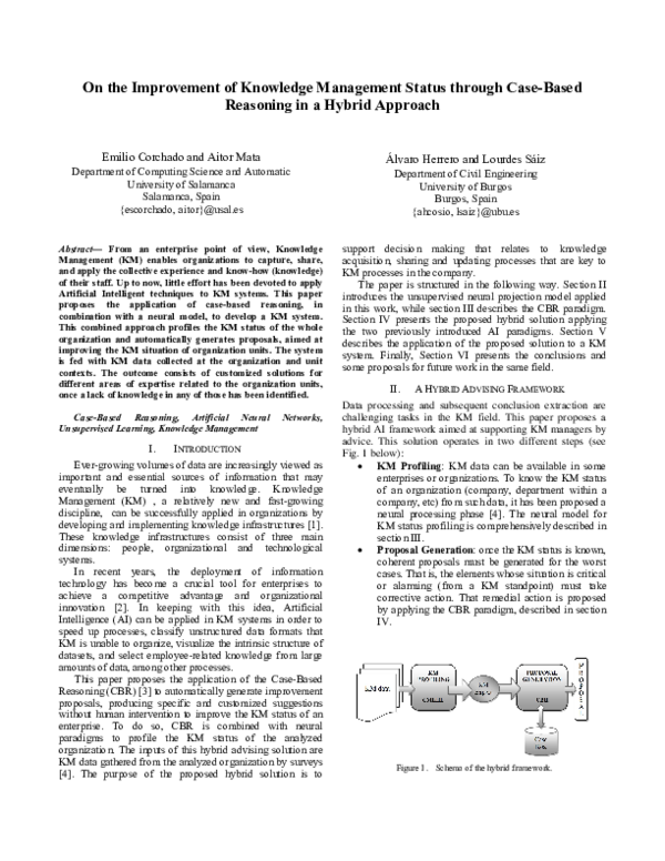(PDF) On the improvement of Knowledge Management status through case-based reasoning in a hybrid ...
