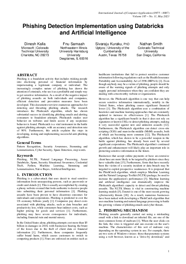 (PDF) Phishing Detection Implementation using Databricks and Artificial Intelligence