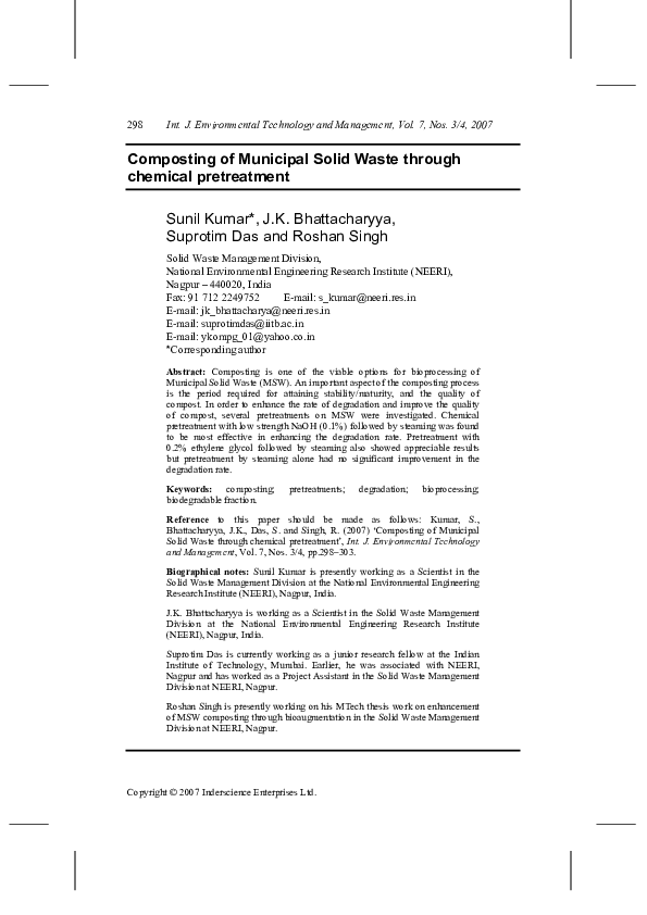 (PDF) Composting of Municipal Solid Waste through chemical pretreatment