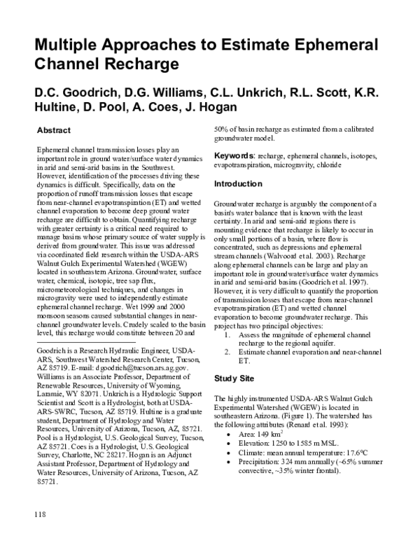 (PDF) Multiple Approaches to Estimate Ephemeral Channel Recharge