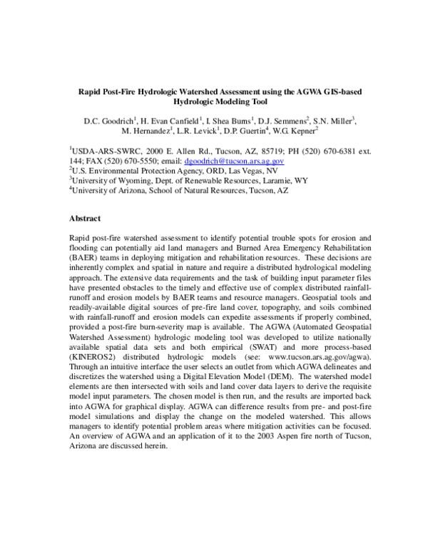 (PDF) Rapid Post-Fire Hydrologic Watershed Assessment using the AGWA GIS-Based Hydrologic ...