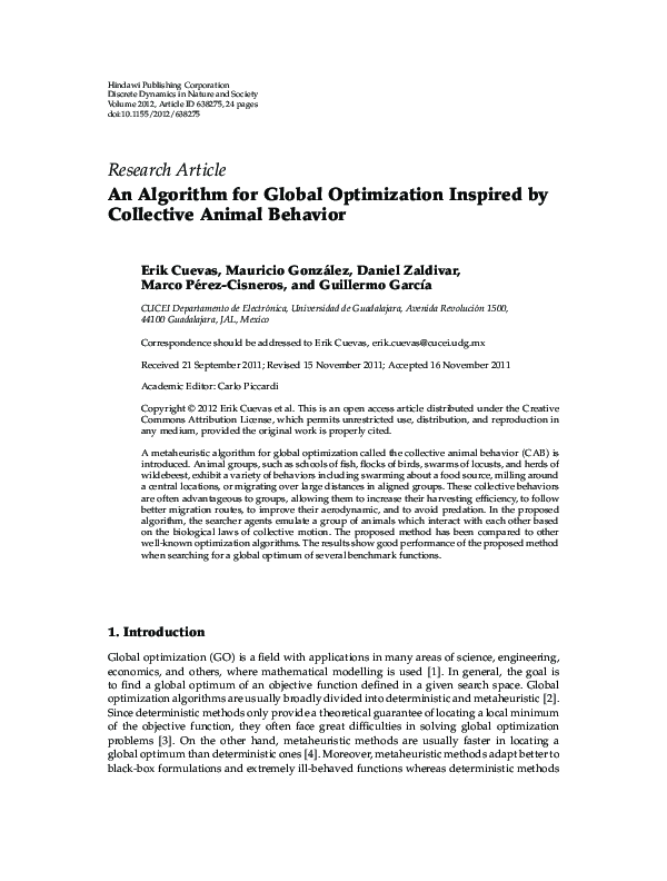 (PDF) An Algorithm for Global Optimization Inspired by Collective Animal Behavior