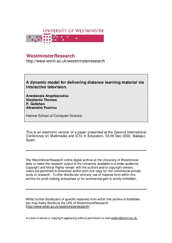 (PDF) A dynamic model for delivering distance learning material via interactive television