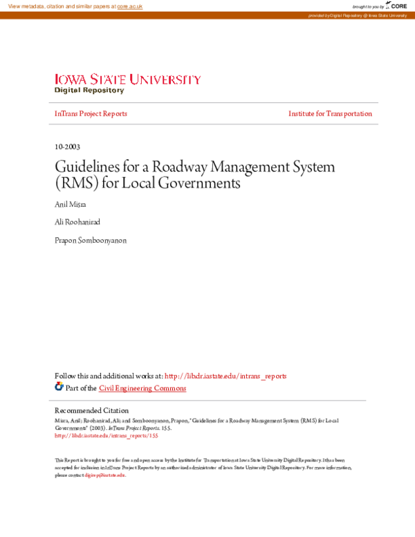 (PDF) Guidelines for a Roadway Management System (RMS) for Local ...