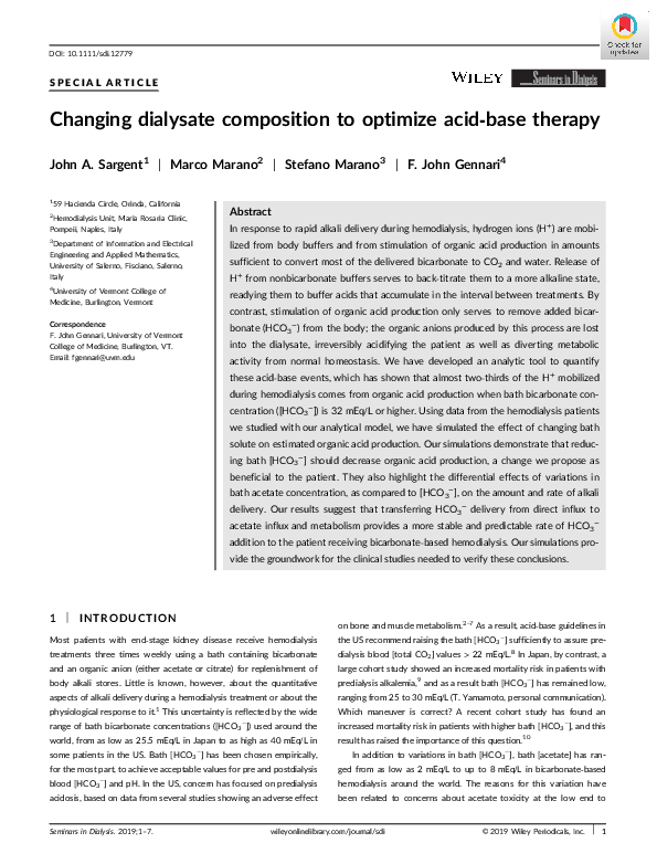 (PDF) Changing dialysate composition to optimize acid‐base therapy