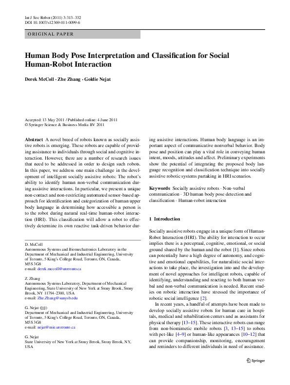 (PDF) Human Body Pose Interpretation and Classification for Social ...