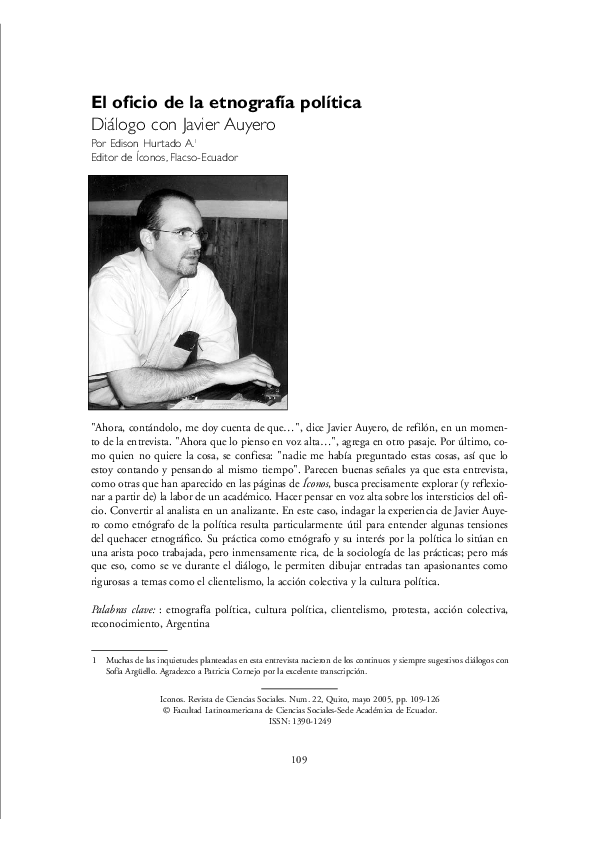 (PDF) El oficio de la etnografía política. Diálogo con Javier Auyero ...