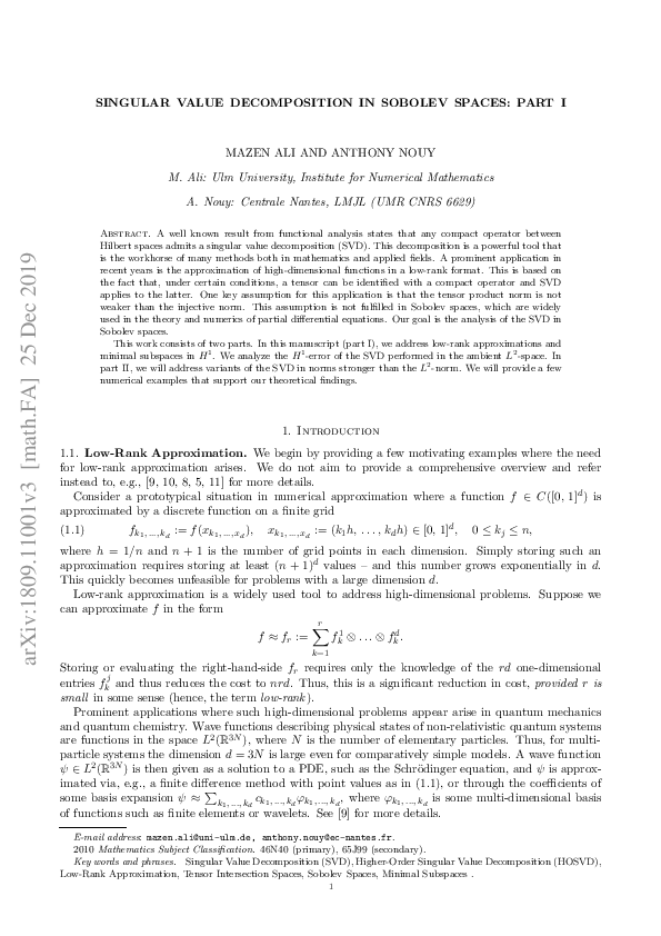 (PDF) Singular Value Decomposition in Sobolev Spaces: Part I