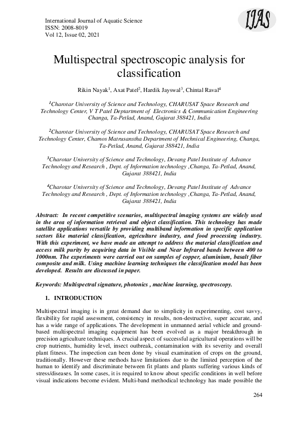 (PDF) Multispectral spectroscopic analysis for classification