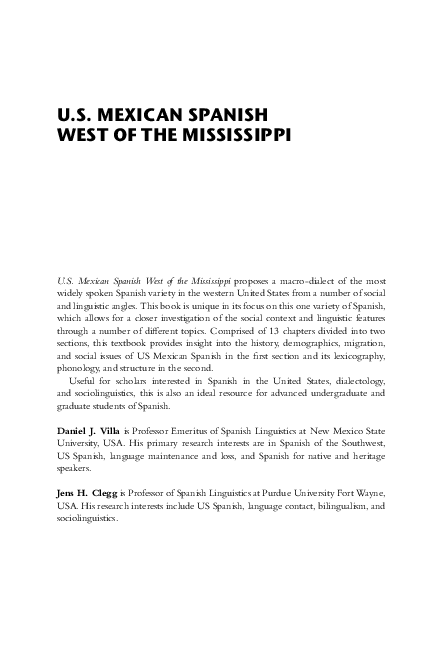 (PDF) U.S. MEXICAN SPANISH WEST OF THE MISSISSIPPI Social Context and ...