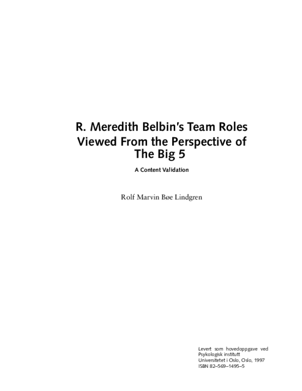 (PDF) R. Meredith Belbin’s Team Roles Viewed From the Perspective of ...