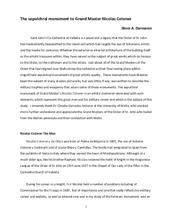 (PDF) The sepulchral monument of Grand Master Nicolas Cotoner