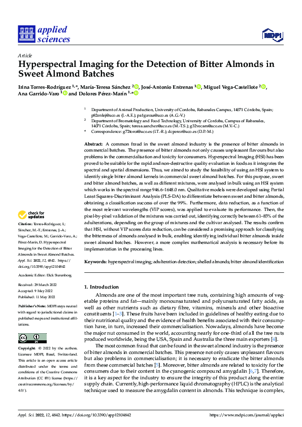(PDF) Hyperspectral Imaging for the Detection of Bitter Almonds in ...