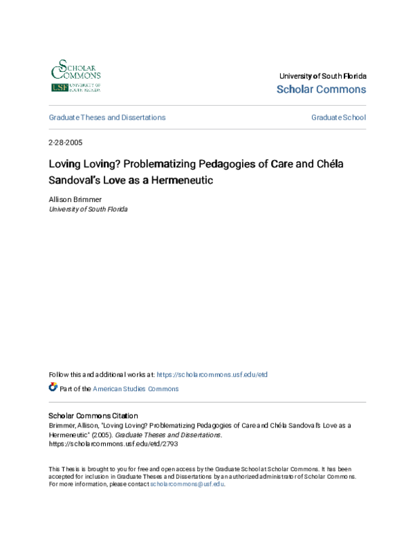 (PDF) Loving loving? problematizing pedagogies of care and chela ...