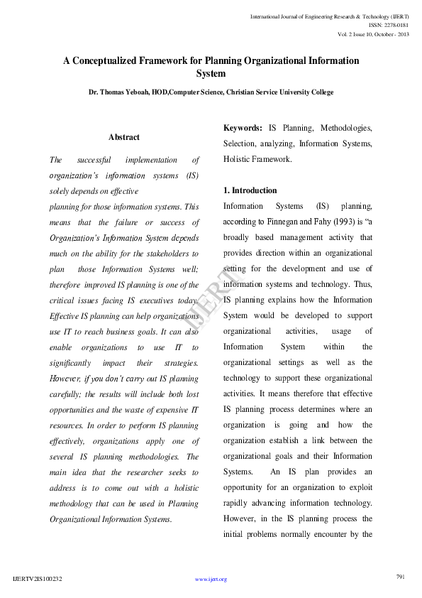 (PDF) A Conceptualized Framework for Planning Organizational Information System