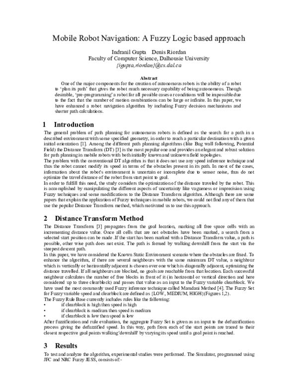 (PDF) Mobile Robot Navigation : A Fuzzy Logic based approach