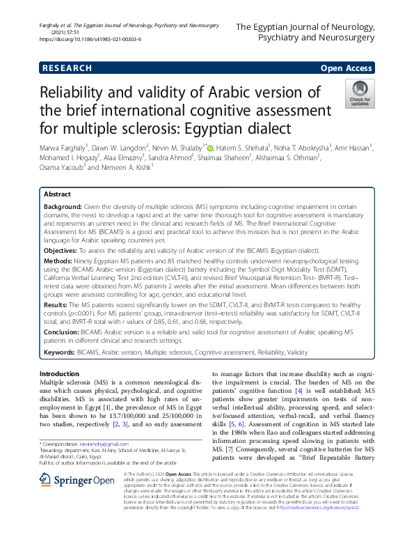 (PDF) Reliability and validity of Arabic version of the brief international cognitive assessment ...