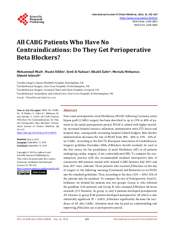 (PDF) All CABG Patients Who Have No Contraindications: Do They Get ...