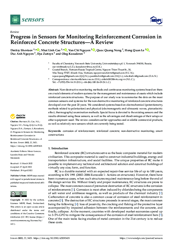 Pdf Progress In Sensors For Monitoring Reinforcement Corrosion In Reinforced Concrete
