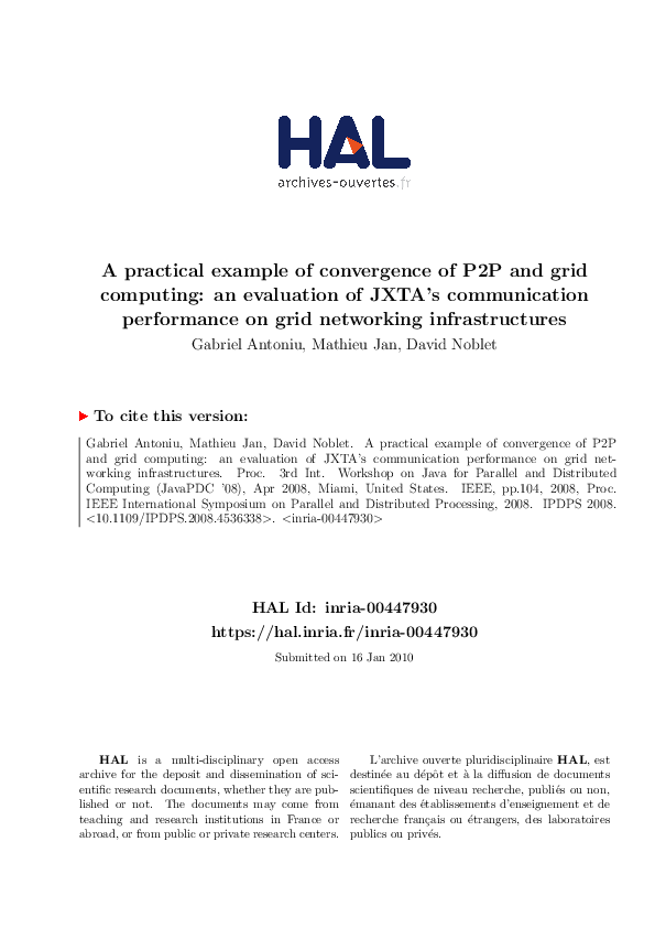 (PDF) A practical example of convergence of P2P and grid computing: An evaluation of JXTA’s ...