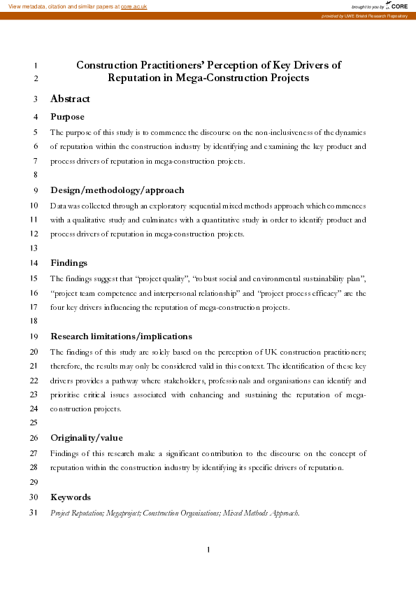 (PDF) Construction practitioners’ perception of key drivers of ...