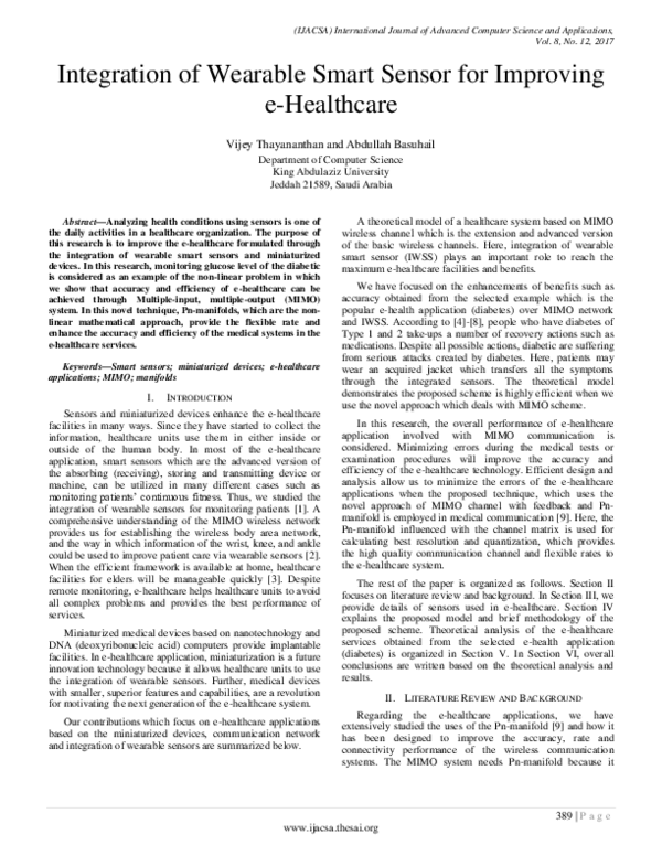 (PDF) Integration of Wearable Smart Sensor for Improving e-Healthcare