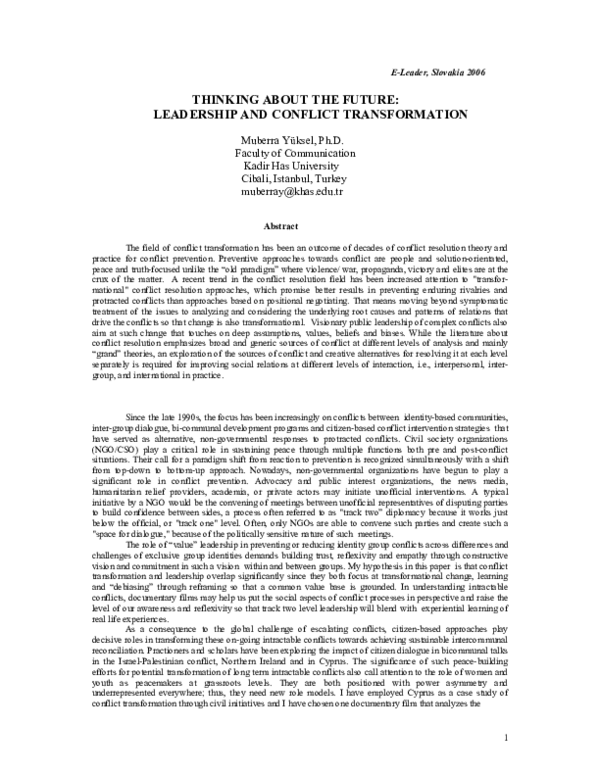 (PDF) Thinking About the Future: Leadership and Conflict Transformation