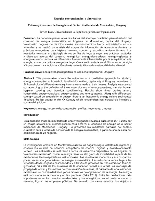 (PDF) Cultura y consumo de energía en el sector residencial de ...