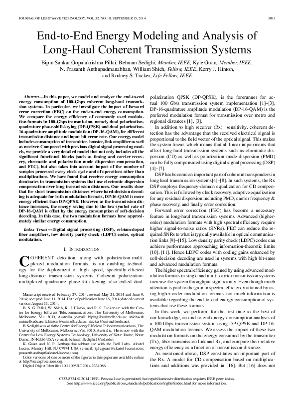 (PDF) End-to-End Energy Modeling and Analysis of Long-Haul Coherent ...
