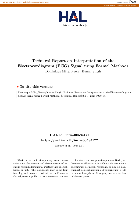 (PDF) Technical Report on Interpretation of the Electrocardiogram (ECG) Signal using Formal Methods