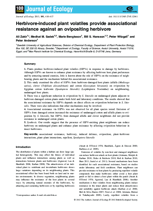 (PDF) Herbivore-induced plant volatiles provide associational ...