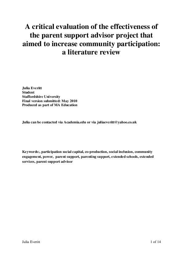 (PDF) A critical evaluation of the effectiveness of parent support ...