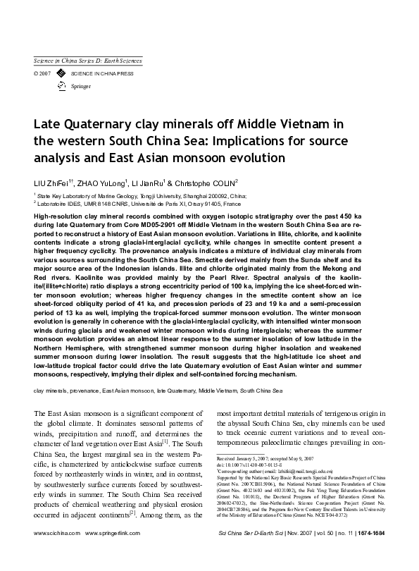 (PDF) Late Quaternary clay minerals off Middle Vietnam in the western ...