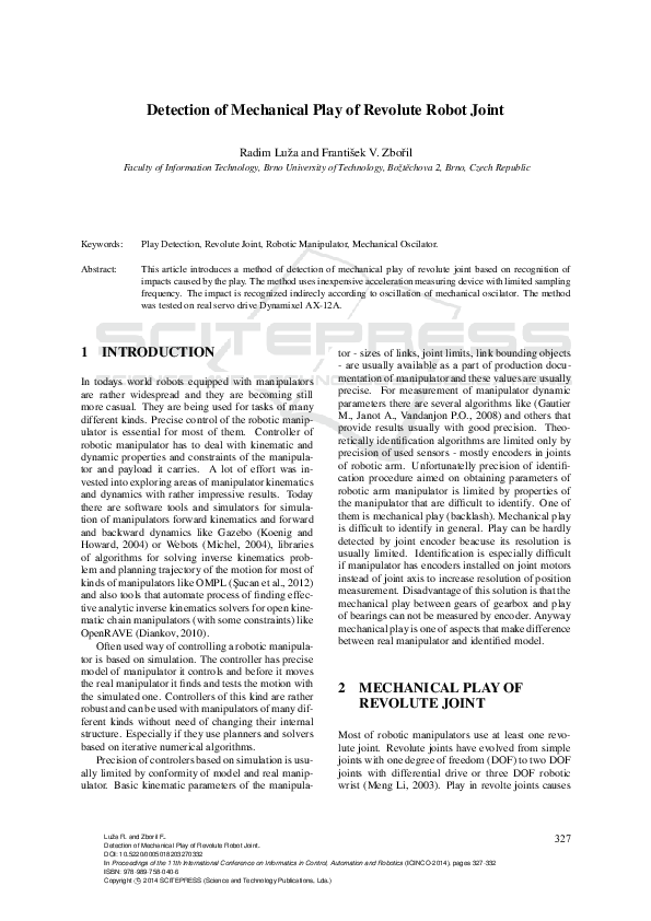 (PDF) Detection of Mechanical Play of Revolute Robot Joint