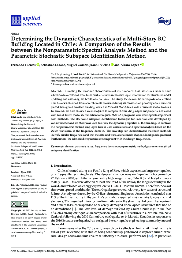 (PDF) Determining the Dynamic Characteristics of a Multi-Story RC Building Located in Chile: A ...