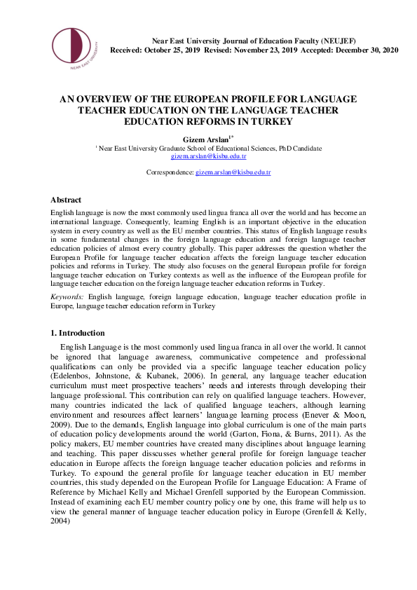 (PDF) An Overview of the European Profile for Language Teacher Education on the Language Teacher ...