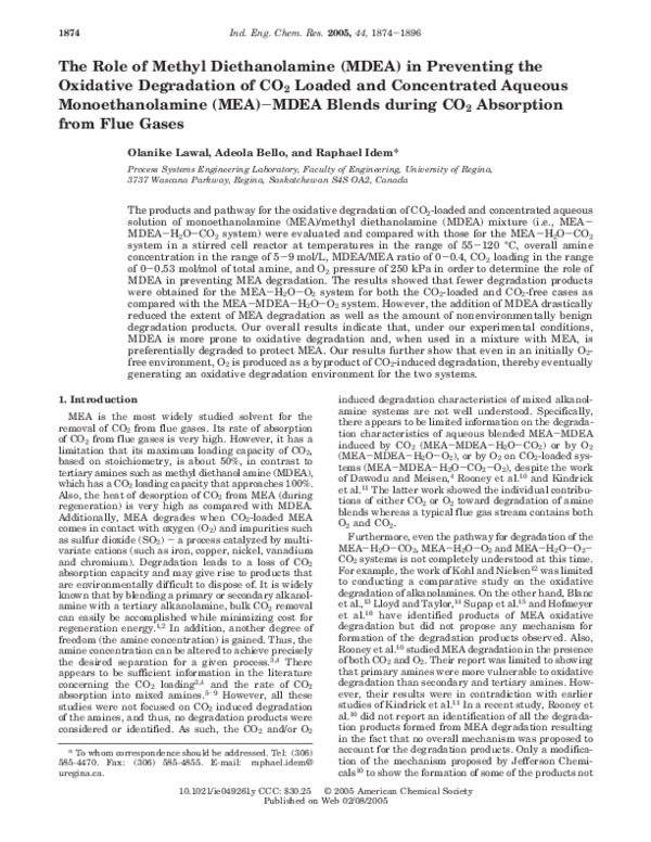 (PDF) The Role of Methyl Diethanolamine (MDEA) in Preventing the ...