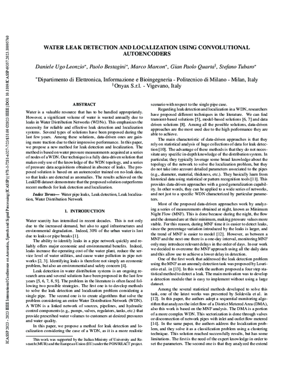 Pdf Water Leak Detection And Localization Using Convolutional Autoencoders