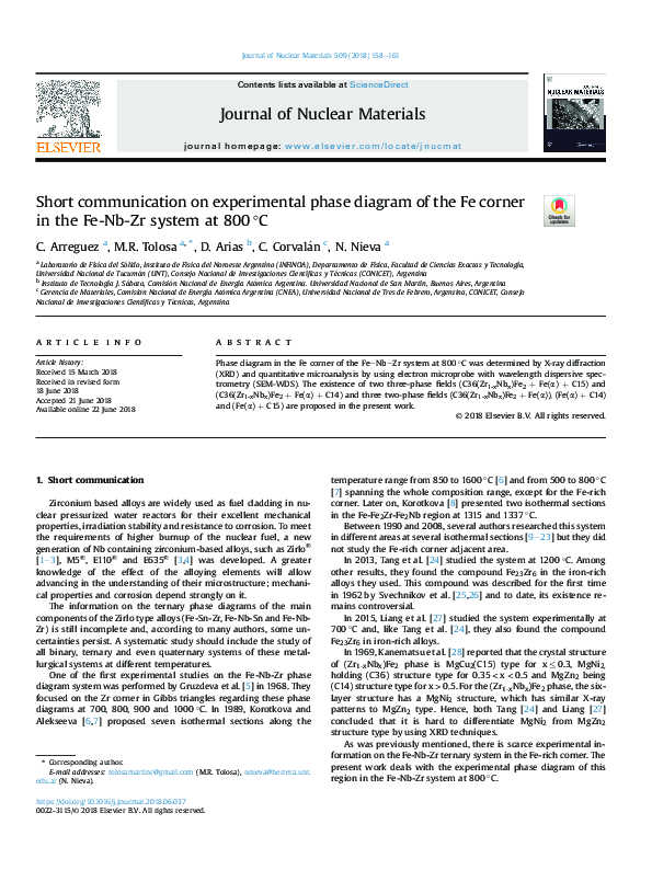 (PDF) Short communication on experimental phase diagram of the Fe ...