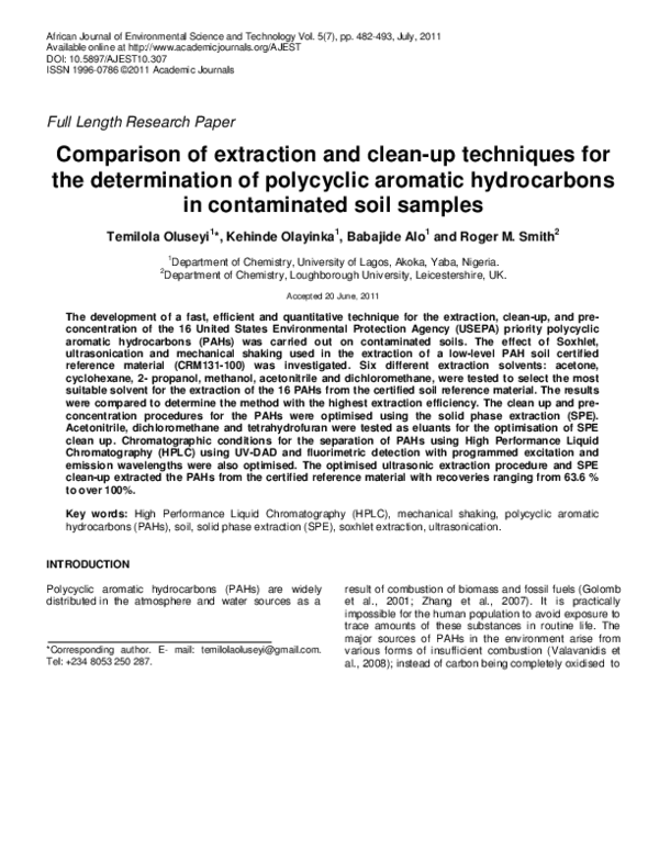 (PDF) Comparison of extraction and clean-up techniques for the determination of polycyclic ...