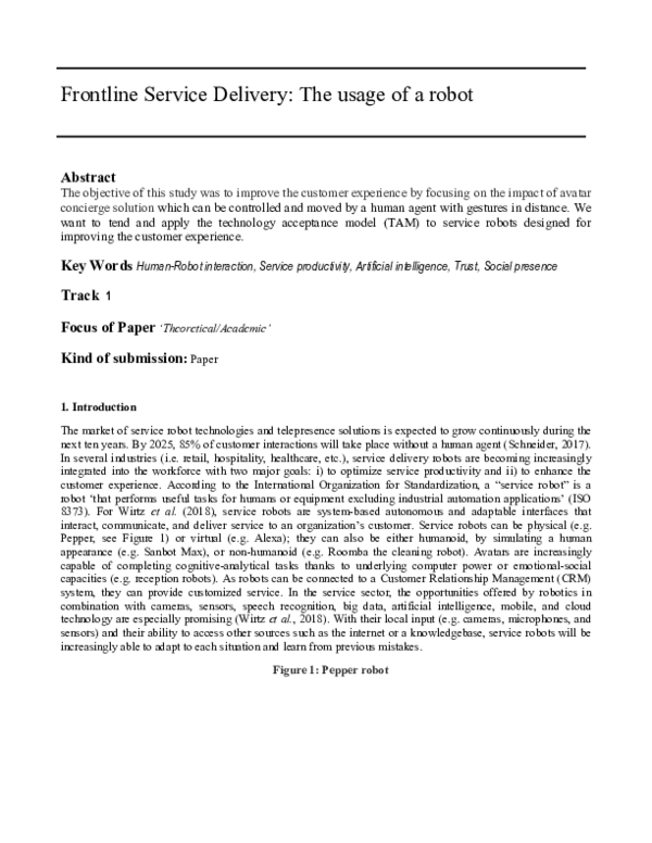 (PDF) Frontline service delivery ::the usage of a robot