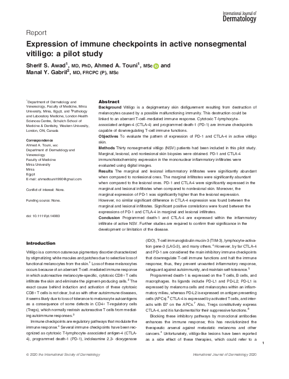 (PDF) Expression of immune checkpoints in active nonsegmental vitiligo ...