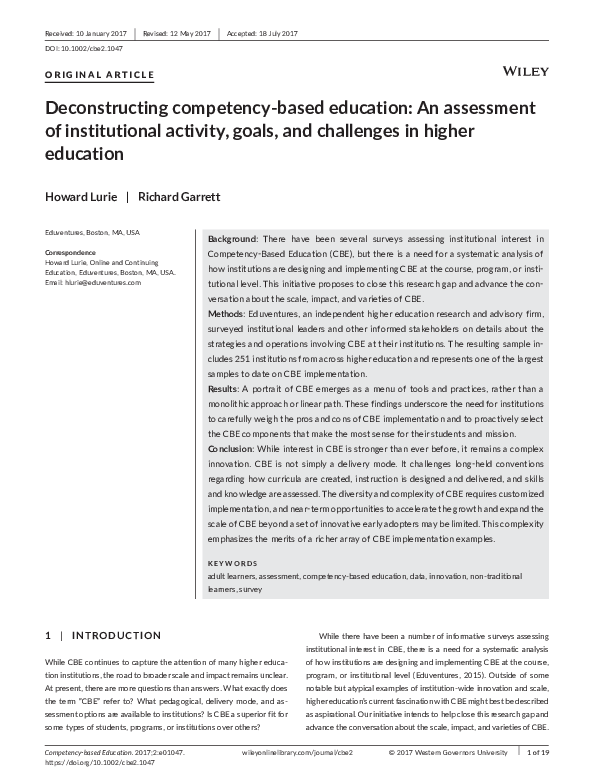 (PDF) Deconstructing competency-based education: An assessment of institutional activity, goals ...