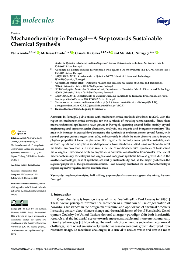 (PDF) Mechanochemistry in Portugal—A Step towards Sustainable Chemical ...