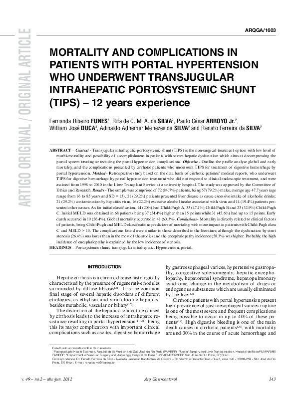 (PDF) Mortality and complications in patients with portal hypertension who underwent ...